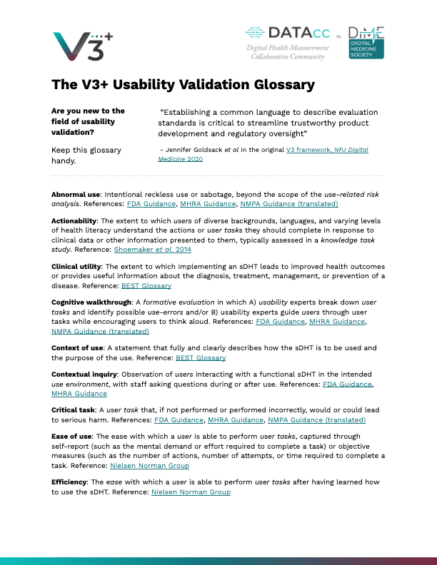 The V3 Usability Validation Glossary Digital Medicine Society Dime 